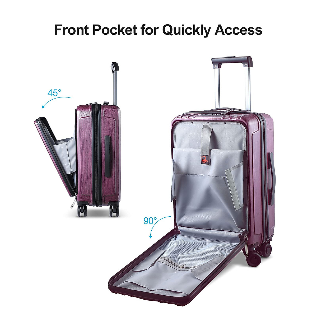 TydeCkare Carry on Luggage 21 Inch with Front Pocket, ABS+PC Hardshell Suitcase with Dual Control TSA Lock, YKK Zipper, 4 Spinner Silent Wheels, Rose Red