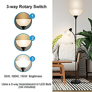 THOVAS Floor Lamp Free Stand Floor Lamp 3-Way 150W Main Uplight and Adjustable Reading Light for Living Room/Office/Bedroom by ONEXT