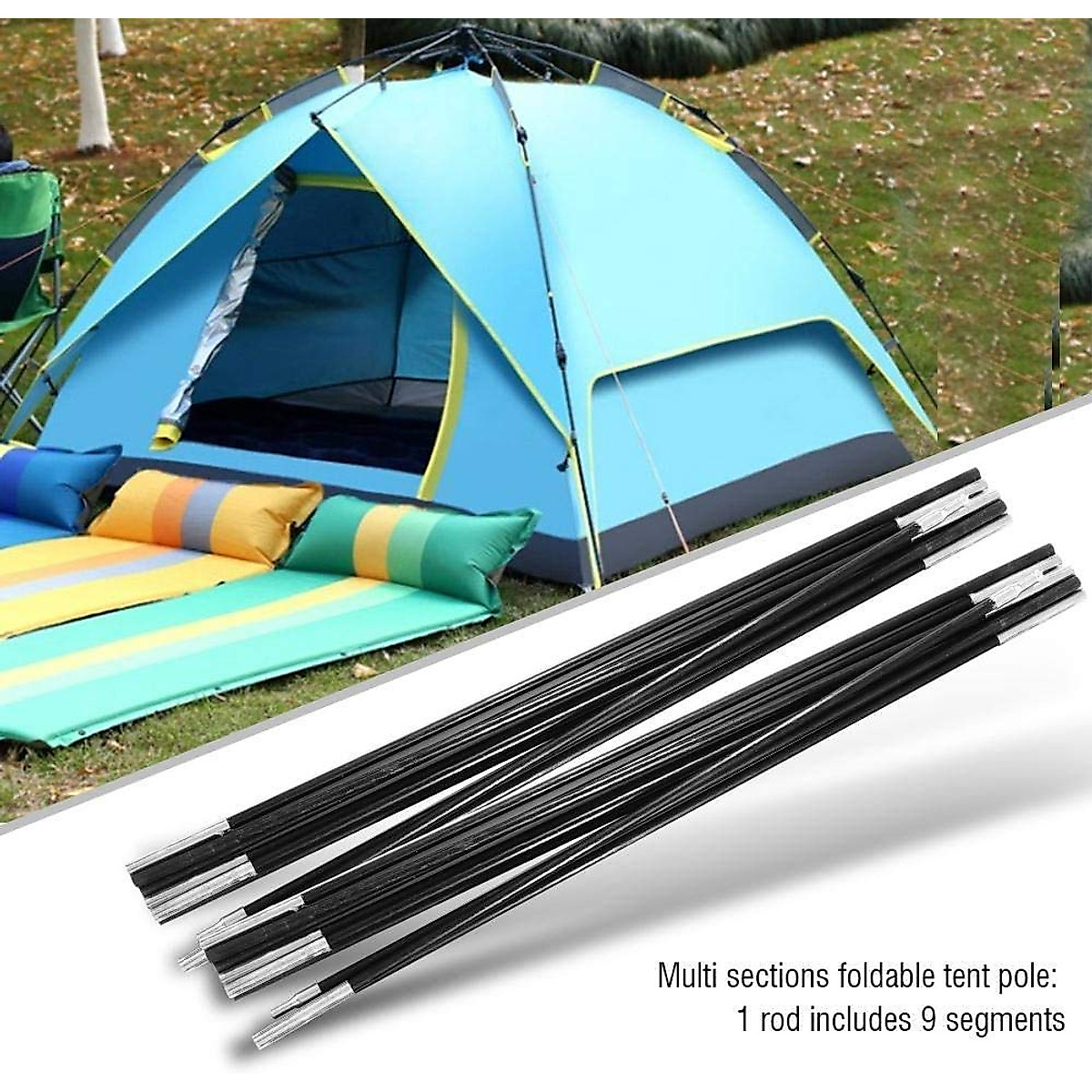 4.9M Tent Poles Replacement for Tarp, Multi Sections Foldable Adjustable Fiberglass Tarp Poles for Camping Backpacking,Lightweight Replacement Tent Poles