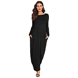 Verdusa Women's Long Sleeve Pocketed Loose Long Maxi Dress Black XL