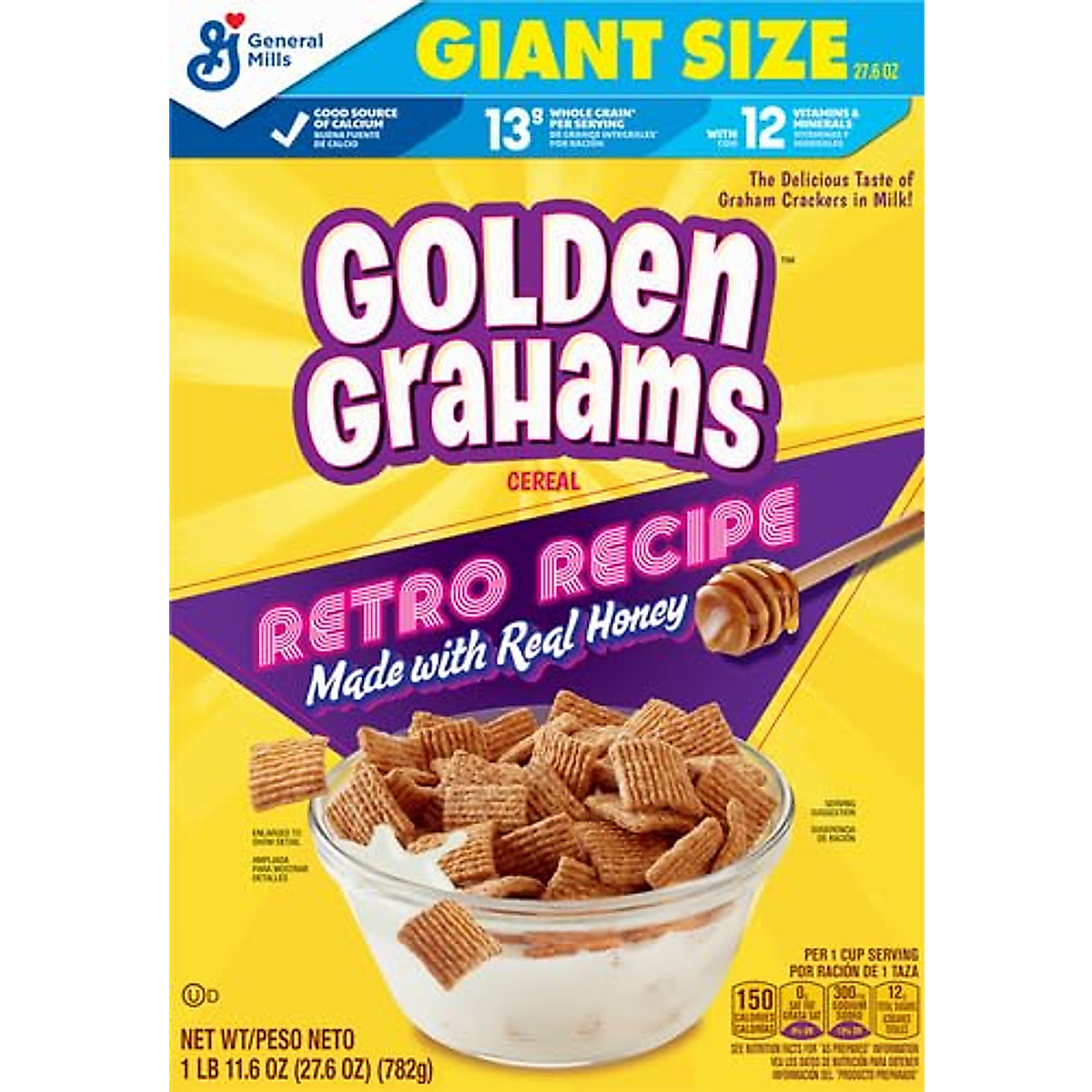 Golden Grahams Breakfast Cereal, Graham Cracker Taste, Whole Grain, Giant Size, 27.6 oz