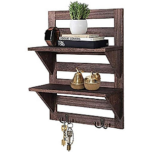 Rustic Wall Mounted Shelves for Kitchen, Bathroom Farmhouse Vintage Wall Shelves, Floating Shelves with 2 double Iron Hooks