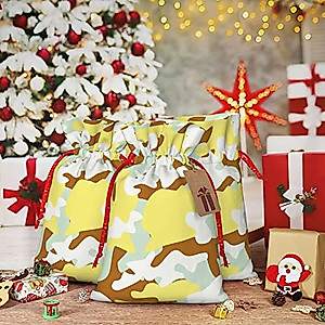 Drawstrings Christmas Gift Bags Light-Yellow-Camouflage-Desert Presents Wrapping Bags Xmas Gift Wrapping Sacks Pouches Medium