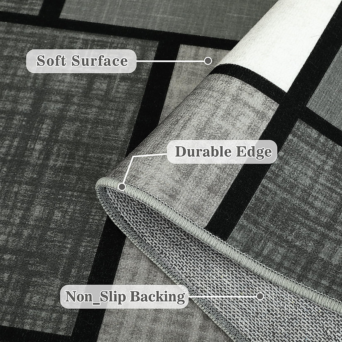 FairOnly 2x6 Runner Rug Washable Runner Rug Kitchen Runner Rug Geometric Runner Rugs Modern Floor Cover for Hallways Non Slip Runner Rug Low Pile Carpet for Living Room Bedroom Dining Room,Grey