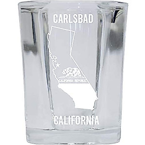 R and R Imports Carlsbad California Laser Etched Souvenir 2 Ounce Square Shot Glass State Flag Design