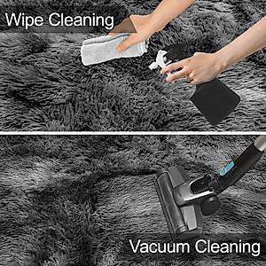 TENNOLA 2x6 Feet Black Rugs for Bedroom Fluffy Runner Area Rug for Living Room Gray Bedroom Rug Soft Fuzzy Shaggy Carpet for Kids Room Dorm Nursery with Non-Slip Bottom