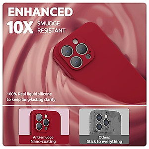 pcgaga Liquid Silicone Case for iPhone 14 Pro Max with Screen Protector [Camera Protection] [Microfiber Lining] Slim Shockproof Protective Phone Cover, 6.7 Inch, Red