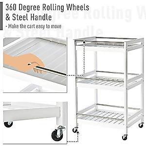 TybAtt Carts 3-Tier Home Trolley Kitchen Storage Cart W/Steel Bars 4 Universal Wheels Rolling Unit Organiser Living Room