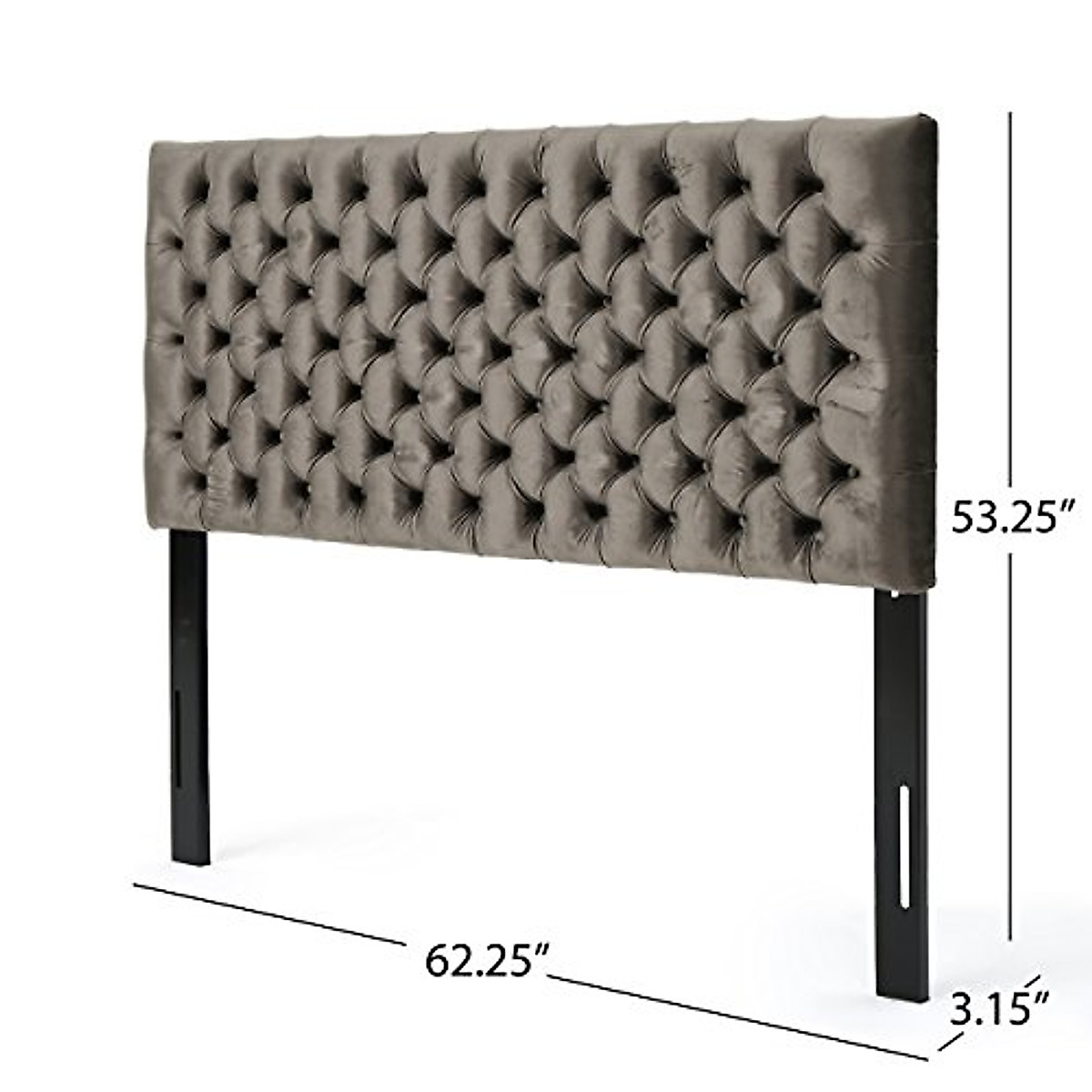 Christopher Knight Home Piper Velvet Ottoman, Grey & Jezebel Velvet Headboard, Queen / Full, Grey / Black Steel