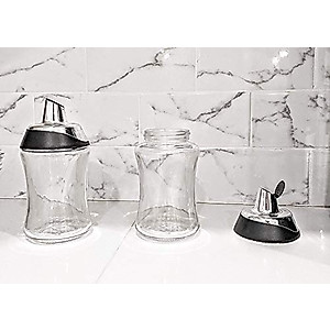 J&M Design 2-Pack Sugar Dispenser & Shaker For Coffee , Cereal , Tea & Baking with Pour Spout and Lid for Easy Spoon Measuring Pouring - 7.5oz Glass Jar Container - Coffee Bar Accessories & Essentials