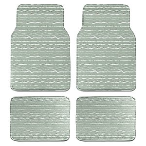 Lunarable Nautical Car Mat Set of 4, Pattern of Hand Drawn Waves with Boats Floating, Front & Back Seat Floor Mat Durable PVC Backing Car Accesory, Sage Green White