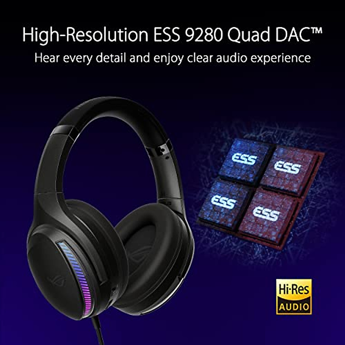ASUS ROG Fusion II 300 Gaming Headset (AI Beamforming Mic with Noise Canceling, 7.1 Surround Sound, 50mm Driver, Hi-Res ESS 9280 Quad DAC, USB-C, for PC, Mac, PS4, PS5, Switch)- Black