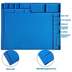 Kaisi 21.6 x 16.9 Inch Large Electronics Repair Mat Silicone Soldering Magnetic Repair Pad Insulation Work Station with Anti Static Wrist Strap for Computer, Laptop, MacBook, Tablet, Phone and More