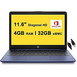 HP Stream 11 Laptop 11.6" Diagonal HD SVA Anti-Glare Display Intel Celeron N4000 Processor 4GB RAM 32GB eMMC USB-C Bluetooth Microsoft 365 for 1 Year Win10 Blue + HDMI Cable