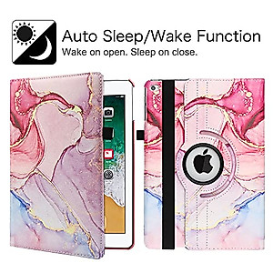 Case for iPad 9.7 5th/ 6th Gen (2017/2018)/ iPad Air 2/ Air 1-360 Degree Rotating Multi Angle Viewing Folio Stand Cases with Auto Sleep/Wake (Marble Pink)