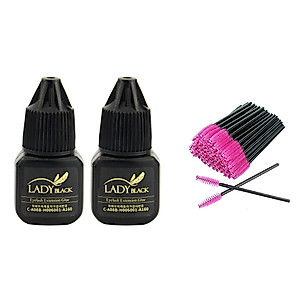 50 Pink + 2 Lady Black 5 ml - 3-4 Seconds Drying time - Retention 5-6 Weeks - Professional Use Only Strong Black Adhesive for Individual Semi-Permanent Extensions Latex Free