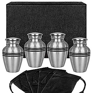 Trupoint Set of 4 Small Urns for Human Ashes Adult Male or Female - Holds 0.75 Lbs. Per Mini Urn, 2.75" x 1.75" Mini Cremation Urns, Keepsake Burial Urns with Case & Bags - Pewter