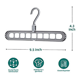 ZEDODIER Magic Hangers, Space Saving Hangers 5 Pack Sturdy Plastic 9-in-1 Hanger Closet Organizer(Grey)
