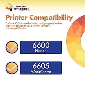 Professor Color Re-Coded OEM Toner Cartridge Replacement for Xerox Phaser 6600 and Xerox WorkCentre 6605 | 106R02225 106R02226 106R02227 106R02228 - High Yield 4 Pack