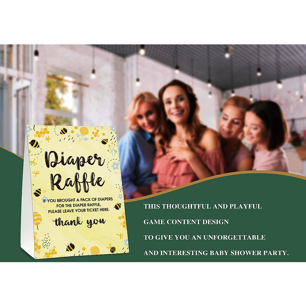 Gihyan Diaper Raffle Baby Shower Game Set(1 Standing Sign + 50 Guessing Cards), Bumble Bee Diaper Raffle Tickets for Baby Shower, Honey Honeycomb Baby Shower Party Favor Decor - A20