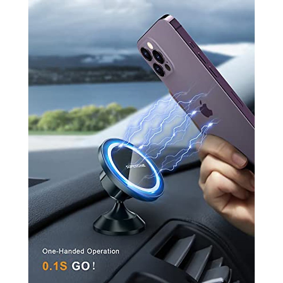 SUPERONE Fits MagSafe Car Mount, [Strongest Magnets] Hand Free 360° Rotation [No Drop Genuine 3M Adhesive] Magnetic Dashboard Car Holder for iPhone 14 13 12 Pro Max MagSafe Case