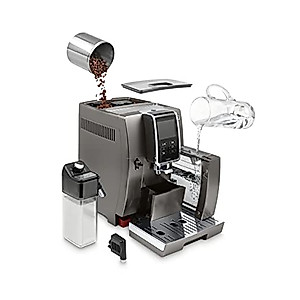 De'Longhi ECAM37095TI Dinamica Plus with LatteCrema System, Fully Automatic Coffee Machine, Colored Touch Display,Titanium