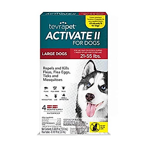 TevraPet Activate II Flea and Tick Prevention for Dogs | 4 Months Supply | Large Dogs 21-55 lbs | Fast Acting Treatment and Control | Topical Drops