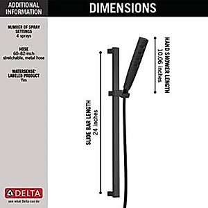 Delta Faucet 5-Spray Touch-Clean H2Okinetic Slide Bar Hand Held Shower with Hose, Matte Black 51140-BL