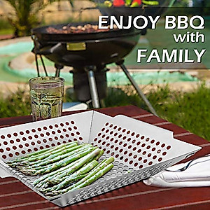 8” Grilling Basket, HaSteeL Small BBQ Grill Basket Wok Set of 2 for Vegetable, Kabobs, Shrimps, Heavy Duty Stainless Steel Grilling Accessories for All Grills, Dishwasher Safe