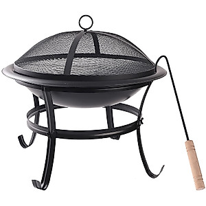 SOBEIT 2 in 1 Fire Pit with BBQ Grill, Outdoor Wood Burning Fire Pit with Spark Screen & Fire Poker, Portable Fire Pit Bowl for Outside Garden Patio(Black, 22inch)