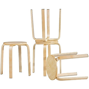 HAPPYGRILL 4-Piece Wood Stools Set Stackable Wood Bar Stool Seat, Round Backless Chairs for Room Patio Garden Kitchen