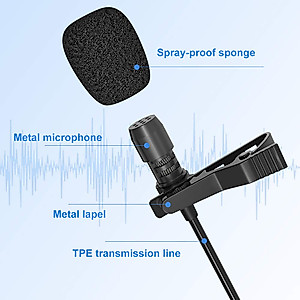Microphone Professional for iPhone Lavalier Lapel Omnidirectional Condenser Mic Phone Audio Video Recording Easy Clip-on Lavalier Mic for Facebook YouTube Interview Tiktok for iPhone/iPad/iPod(9.8ft)