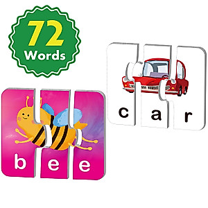 72 Word Spelling Puzzles with Error-Correction Mechanism in 3 Pieces, Perfect for Preschool Learning (36 Block Double Sided)