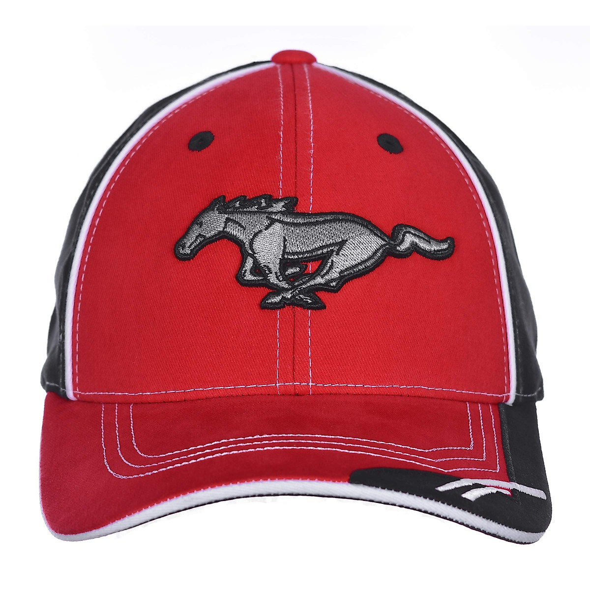 Checkered Flag Men's Ford Mustang Logo Cap Adjustable Red & Black Hat