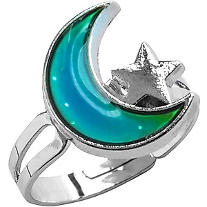 swqfzki 2 PCS Moon and Star Mood Rings Adjustable Color Changing Finger Ring for Women Girls