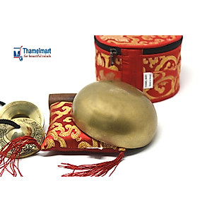 4.5" Tibetan Singing Bowl for Meditation, Sound Healing, Yoga & Sound Therapy. Made of 7 metals. Cushion Suede leather Wooden Mallet, Box & Tingsha nincluded Thamelmart … (4.5 Inch Matte)