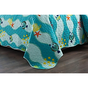 TT LINENS 2 Piece Kids Quilt Set Lightweight Bedspread Decoration Throw Blanket Teens Boys Girls Bed Printed Beach Sea Sea Life Bedding Coverlet Comforter Set/ 277 Fish Quilt (Twin)