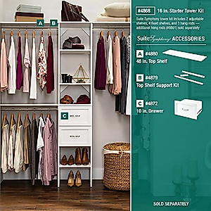 ClosetMaid SuiteSymphony Wood Drawer Add On Accessory, Shaker Style, for Storage, Closet, Clothes, 16" X 10", Pure White