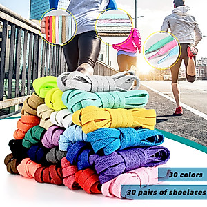 ISUSSER 30 Pairs Flat Colored Shoe Laces, 31" 40" 47" 54" Athletic Shoelaces 30 Colors Shoe Strings for Sneakers Boots Skate Shoes Sport Shoes