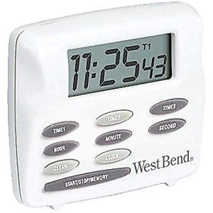 West Bend 40053 Easy to Read Triple Digital Magnetic Kitchen Timer Features Clock Large Display and Electronic Alarm, White, One size