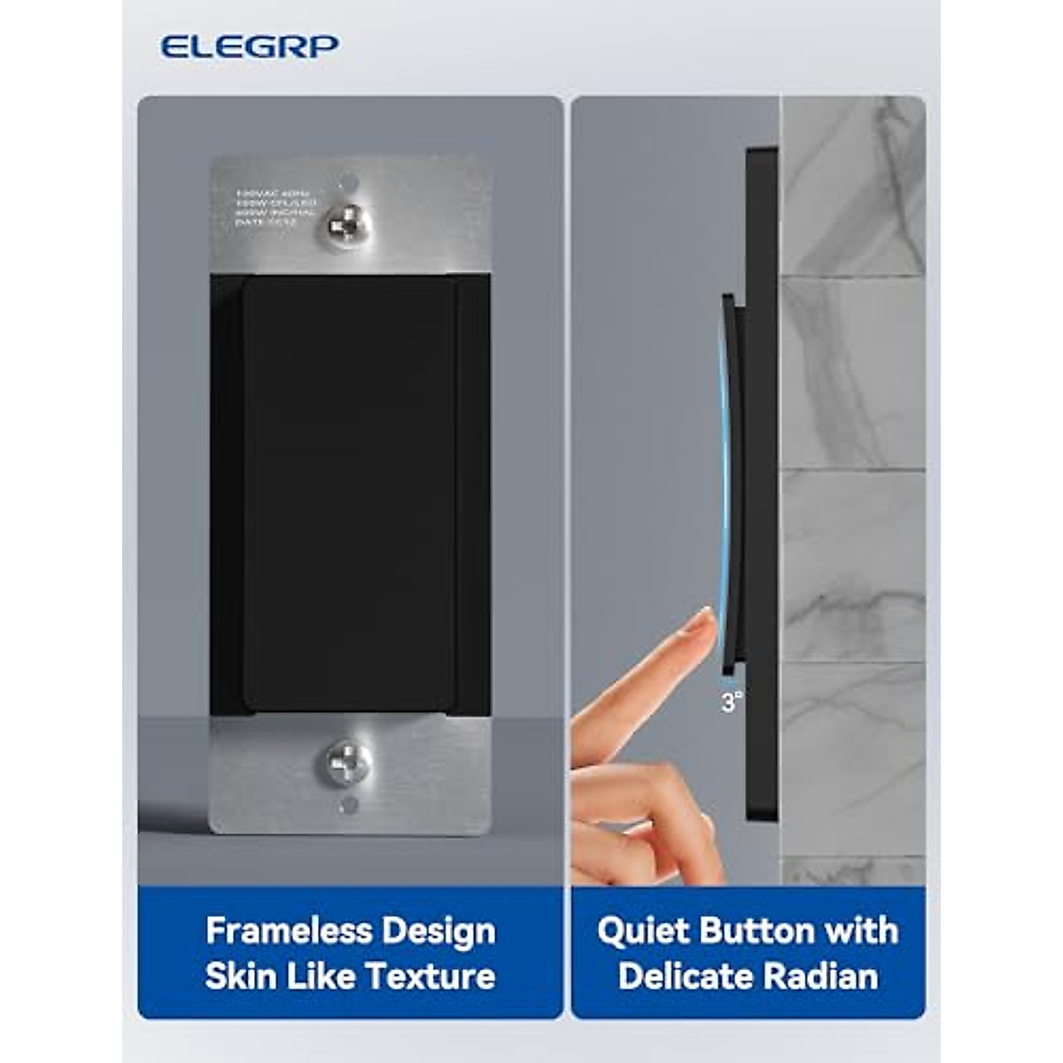 ELEGRP Smart Light Switch, 2.4GHz Wi-Fi Single Pole Light Switch Compatible with Alexa and Google Assistant, Neutral Wire Required, APP Remote Control and Timer Schedule, UL Certified (Black, 1 Pack)