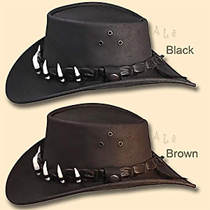 Oztrala】Leather Hat Crocodile Band Australian Outback Dundee Aussie Mens Womens Jacaru Black Brown Cowboy HLC1 US (Black, ML)
