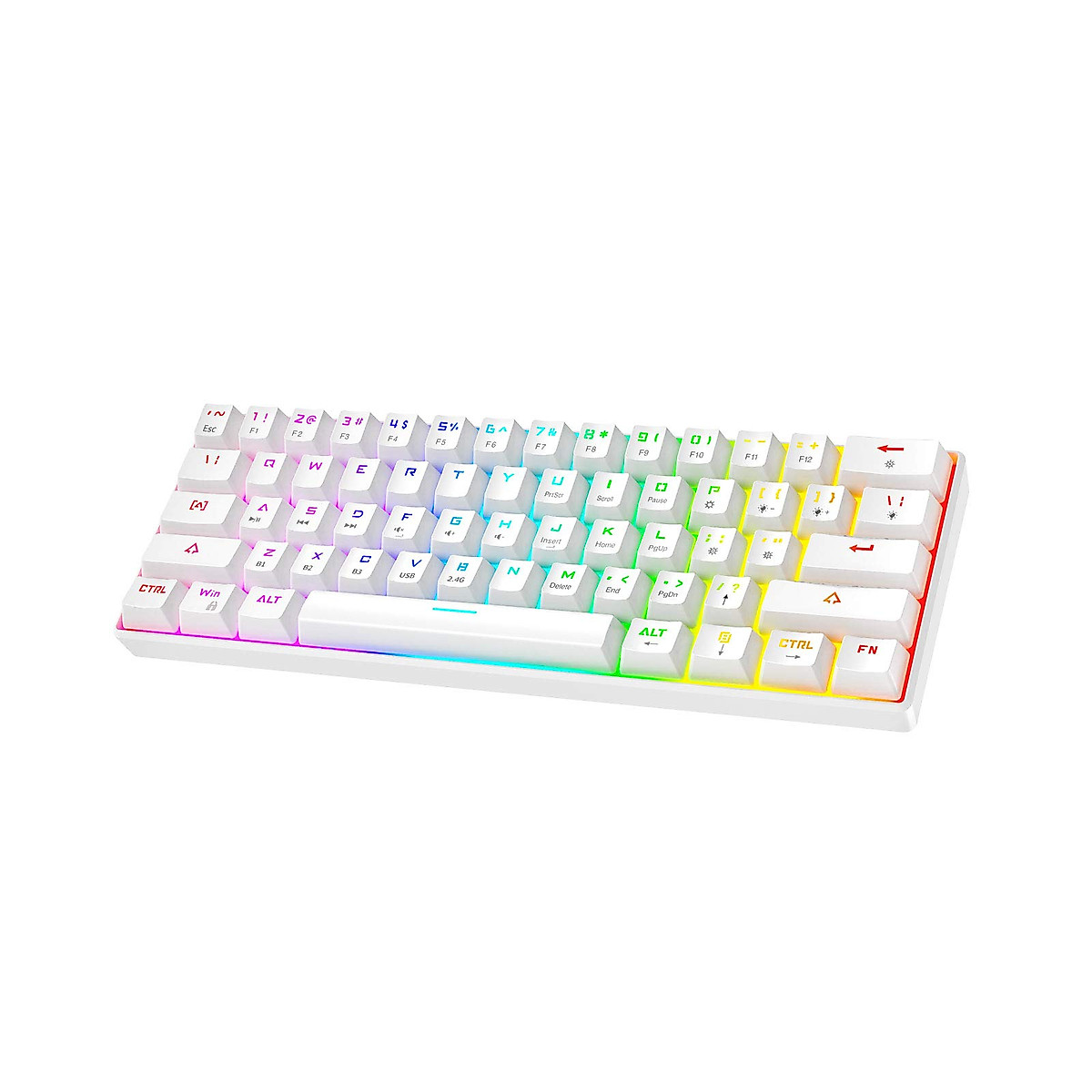 SUPGALIY 60% Mechanical Keyboard Wireless 2.4G/Bluetooth 5.0/Wired Gaming Keyboard 3000mAh 61 Keys RGB Backlit Portable Mini Keyboard for Windows, Mac, Android, iOS (Hot Swappable Blue Switch, White)