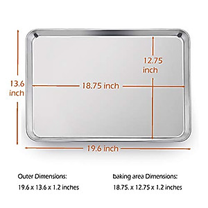 Extra Large Baking Sheet Set of 2, P&P CHEF Stainless Steel Bakeware Cookie Sheet Baking Pan, Rectangle 19.6''x13.5''x1.2'', Heavy Duty & Large Capacity, Oven & Dishwasher Safe