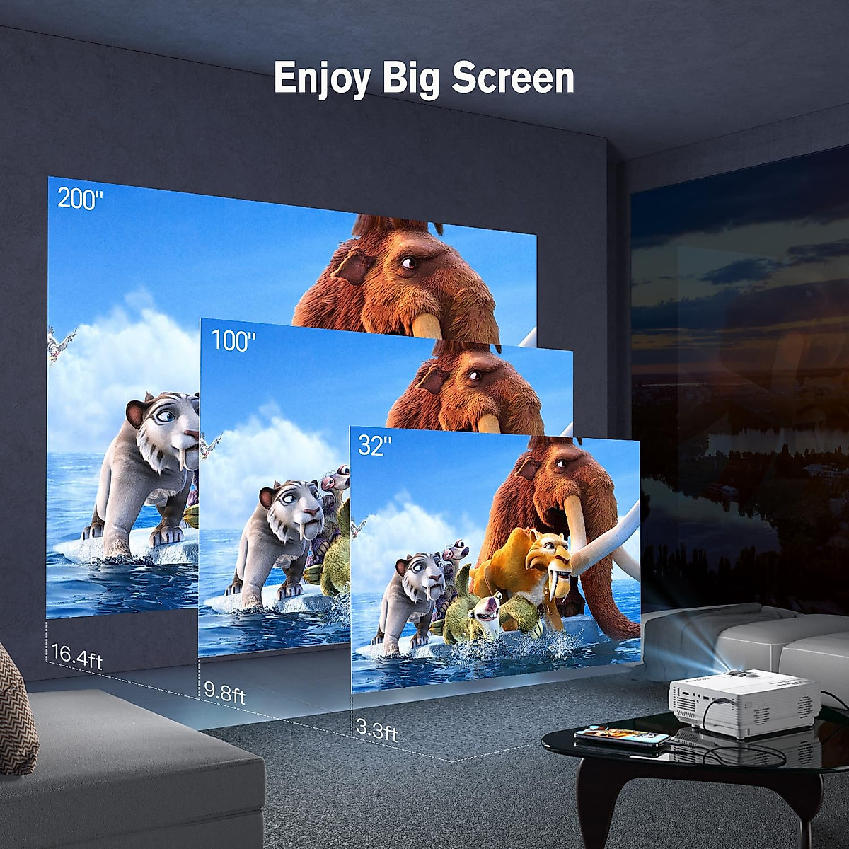 Projector, XuanPad 2024 Upgraded Mini Projector, 10000L Video Projector HD 1080P Supported, Portable Home Projector Compatible with TV Stick, HDMI, USB, Laptop, iPhone, Android for Home Entertainment