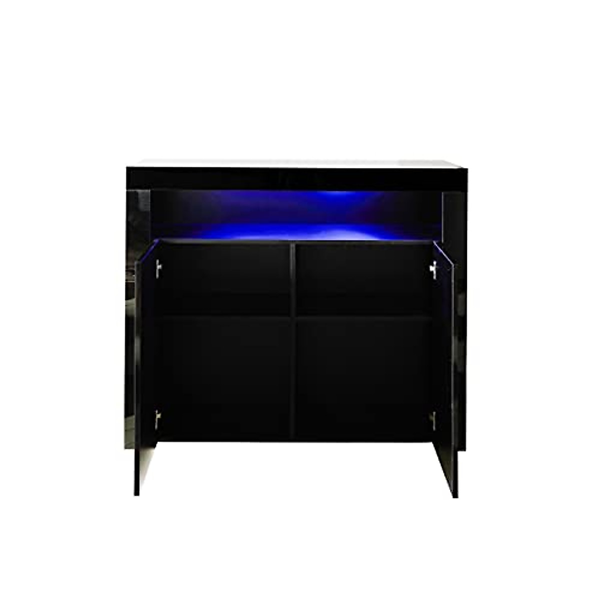 Goujxcy LED Kitchen Sideboard Storage Buffet Cabinet High Gloss for Living Room, Modern Wooden Unit Cupboard TV Stand with 2 Doors for Hallway Dining Room (Black6)