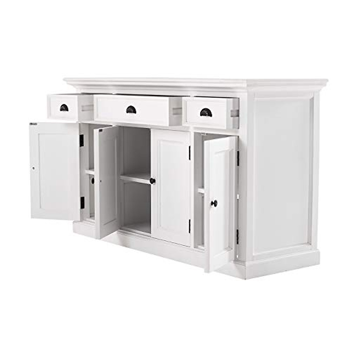 NovaSolo Halifax Mahogany Wood Buffet with 4 Doors 3 Drawers in White