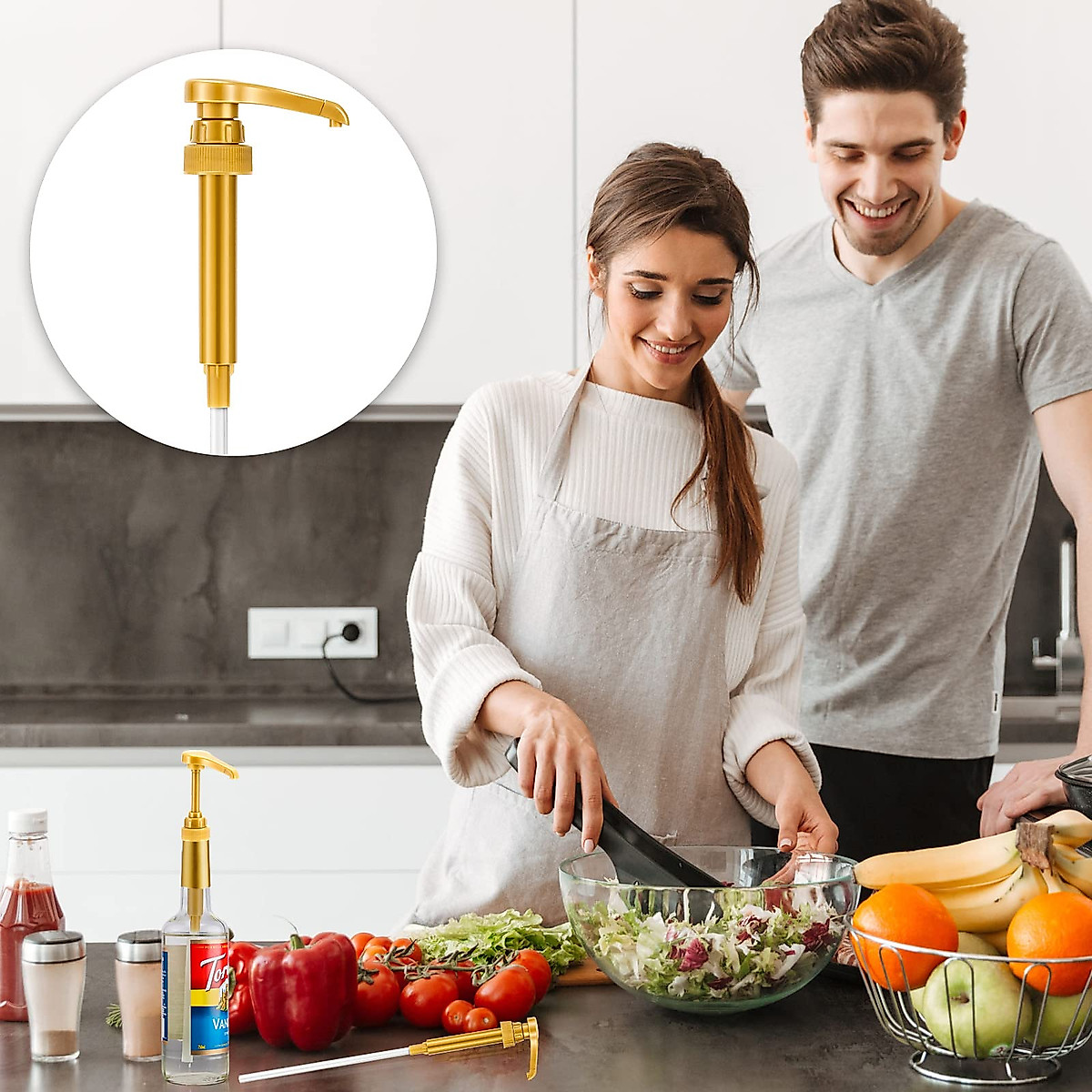 5 Pieces Syrup Pump, Coffee Syrup Dispenser Pump, Syrup Pump Dispenser Flavor Syrup Pump Caramel Syrup Pump Replacement Fits 750ml-1L Bottles for Coffee Syrup, Flavorings (Gold)