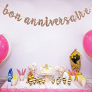 INNORU Bon Anniversaire Banner, French Theme Birthday Party Decorations, Birthday Anniversary Party Bunting Garland, Birthday Party Decorations, Rose Gold Glitter