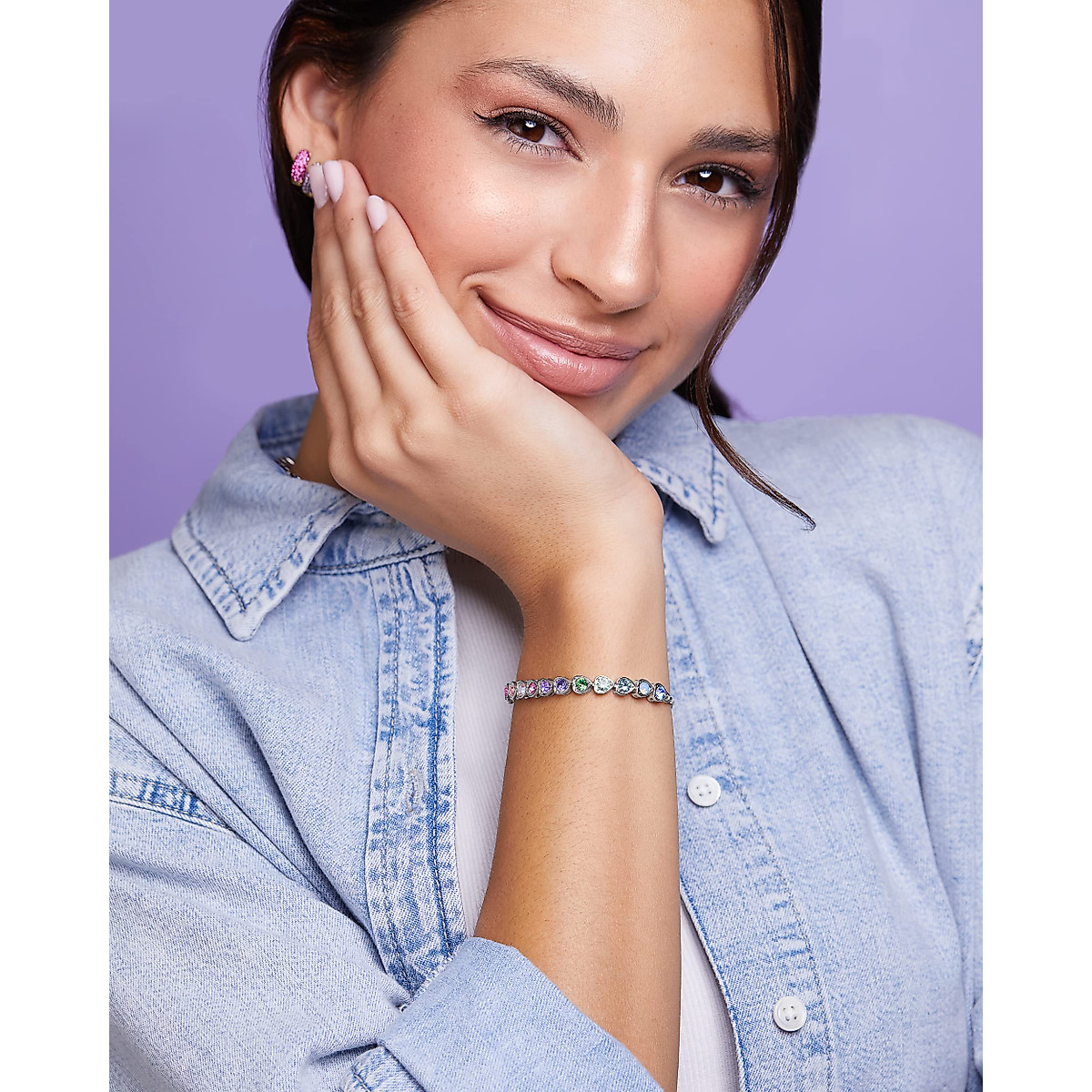 INSPIRED VOICES Easy Slider Adjustable Bracelets - Lariat Tennis Bracelets for Women, Rhinestone Bracelets for Women - Blue Bracelet, Pink Bracelet, Purple Bracelet & More (Heart - Multicolor)